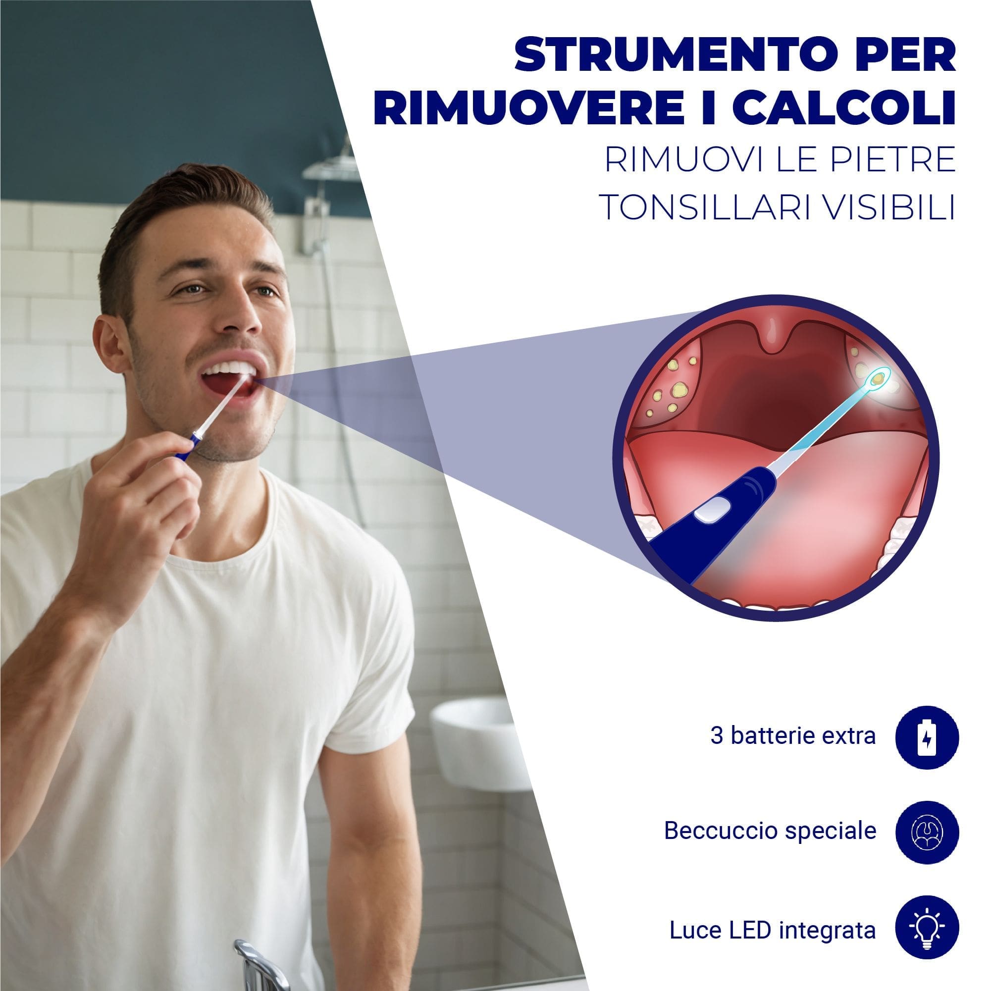Strumento per rimuovere i calcoli tonsillari | Oravix